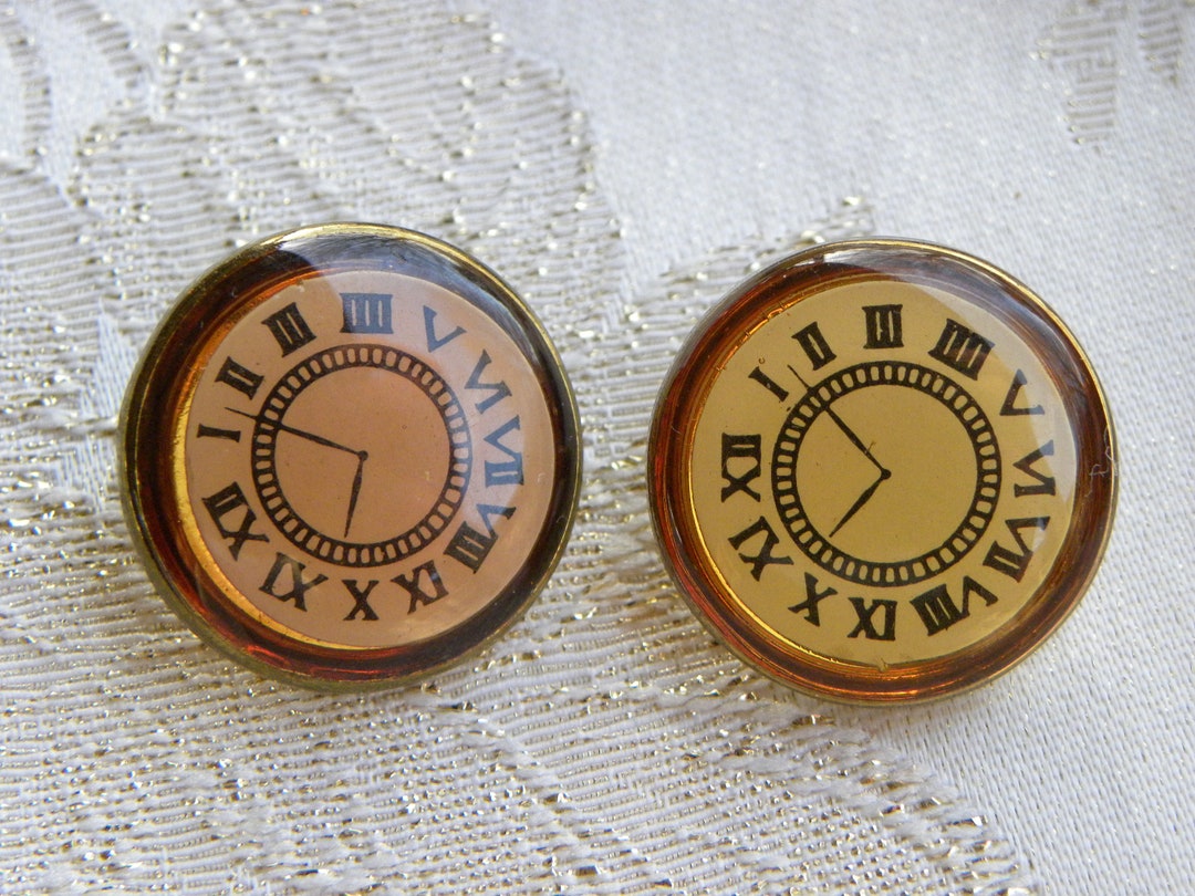 TWO Pocket Watch Vintage Time Piece Clock Buttons, 1960 Shirt Buttons ...