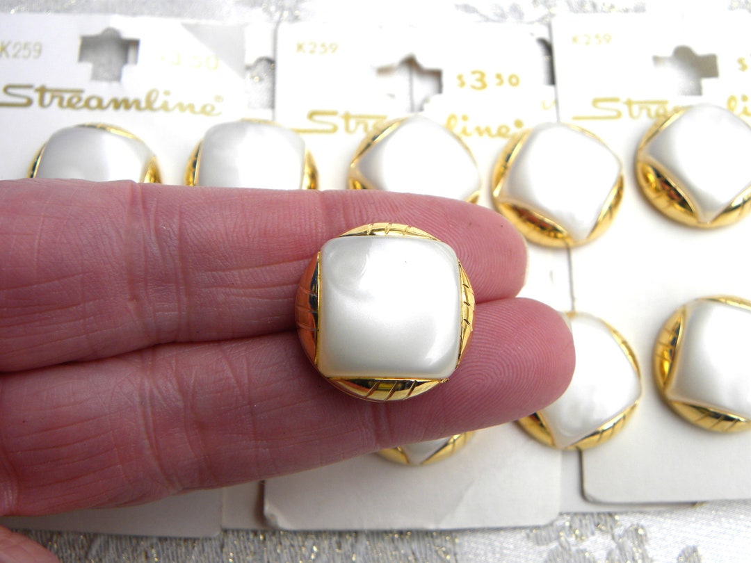 Streamline Buttons Faux White Pearl Gold Trim, TWO Square 22mm Round ...