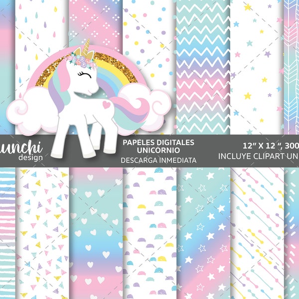 Unicorn Digital Papers, Digital Backgrounds, Printable Paper, Digital ...
