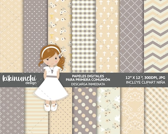 First Communion Digital Papers Digital Backgrounds Printable | Etsy