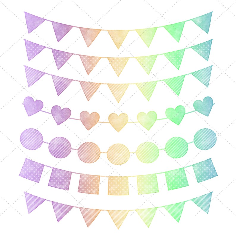 Watercolor Bunting Clipart Watercolor Pennants Watercolor - Etsy