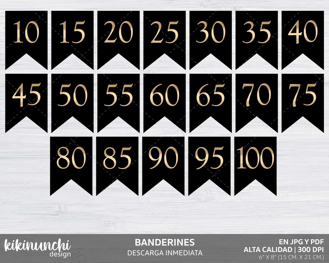 Banderines negros con letras efecto dorado para imprimir, Banderines ...