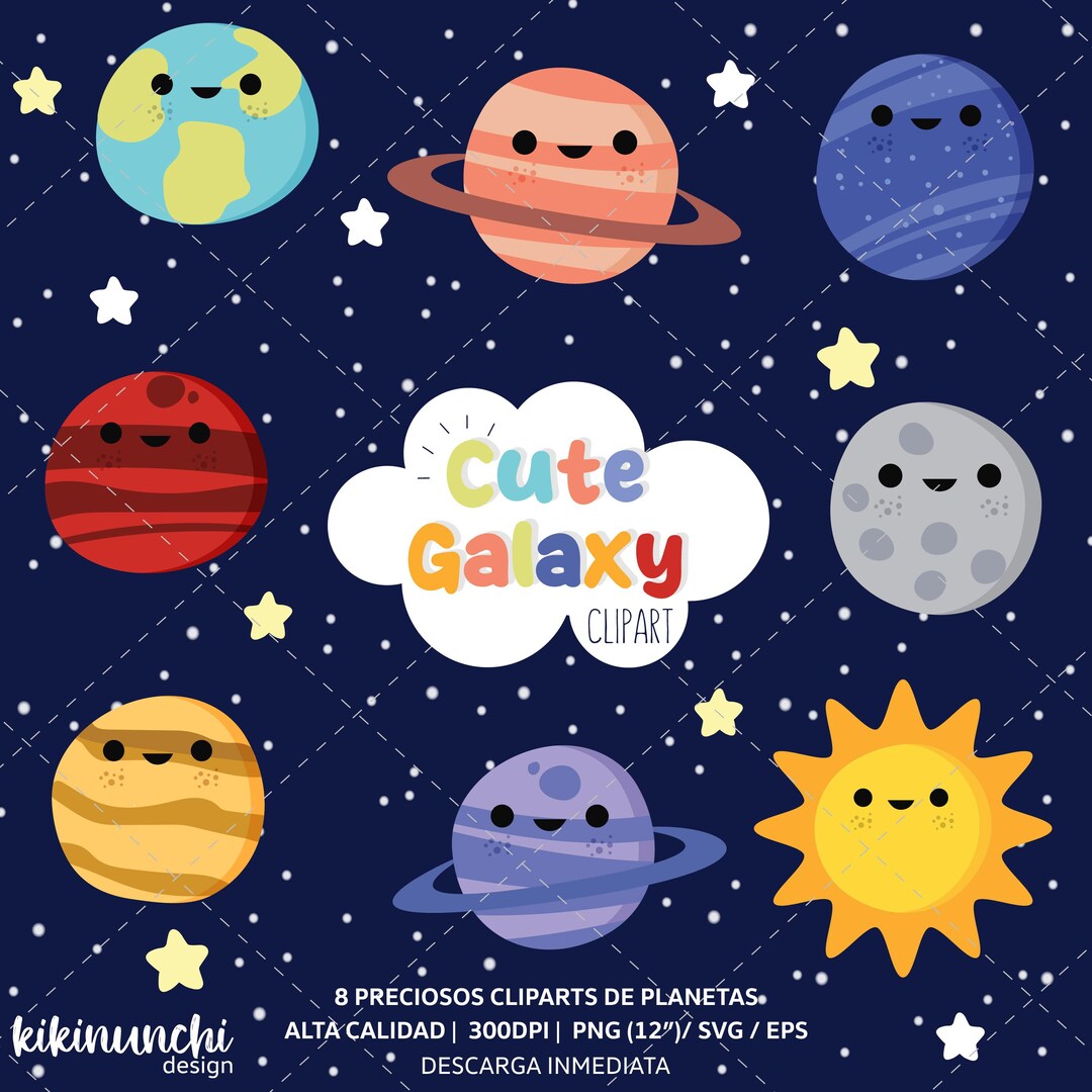 Cute Cartoon Planets Clipart Set for Kids and Space Projects, PNG SVG ...