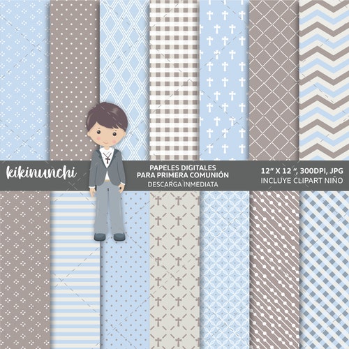 Boy Baptism Digital Papers First Communion Digital - Etsy