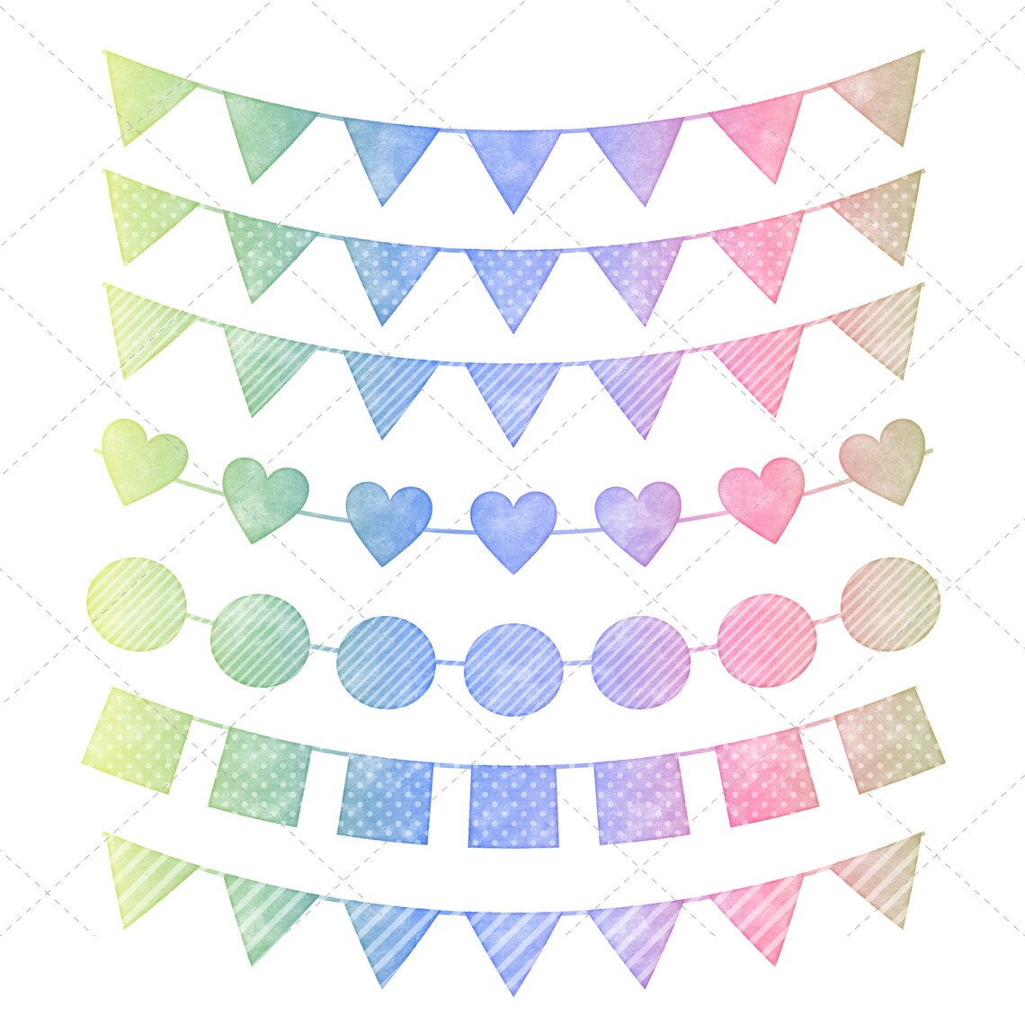 Watercolor Bunting Clipart Watercolor Pennants Watercolor - Etsy