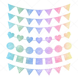 Watercolor Bunting Clipart, Watercolor Pennants, Watercolor Clipart ...