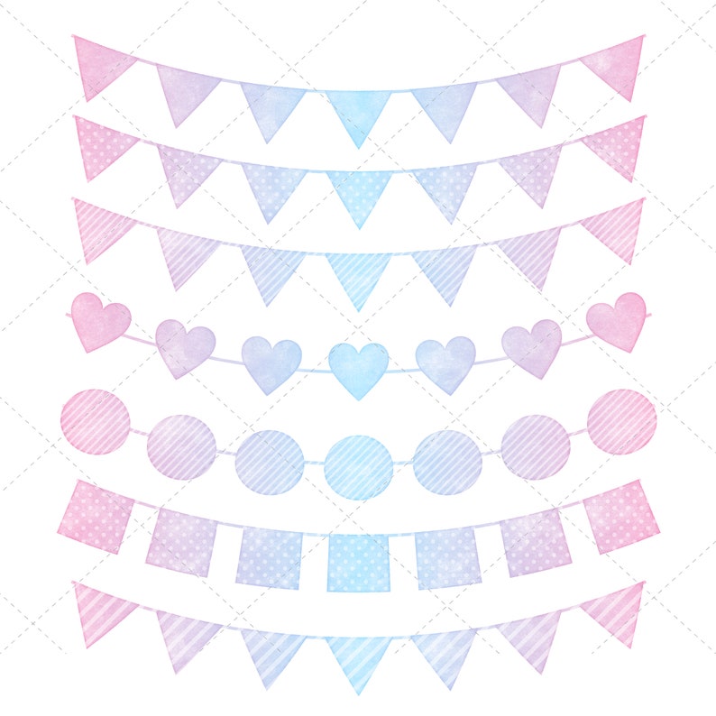 Watercolor Bunting Clipart, Watercolor Pennants, Watercolor Clipart ...