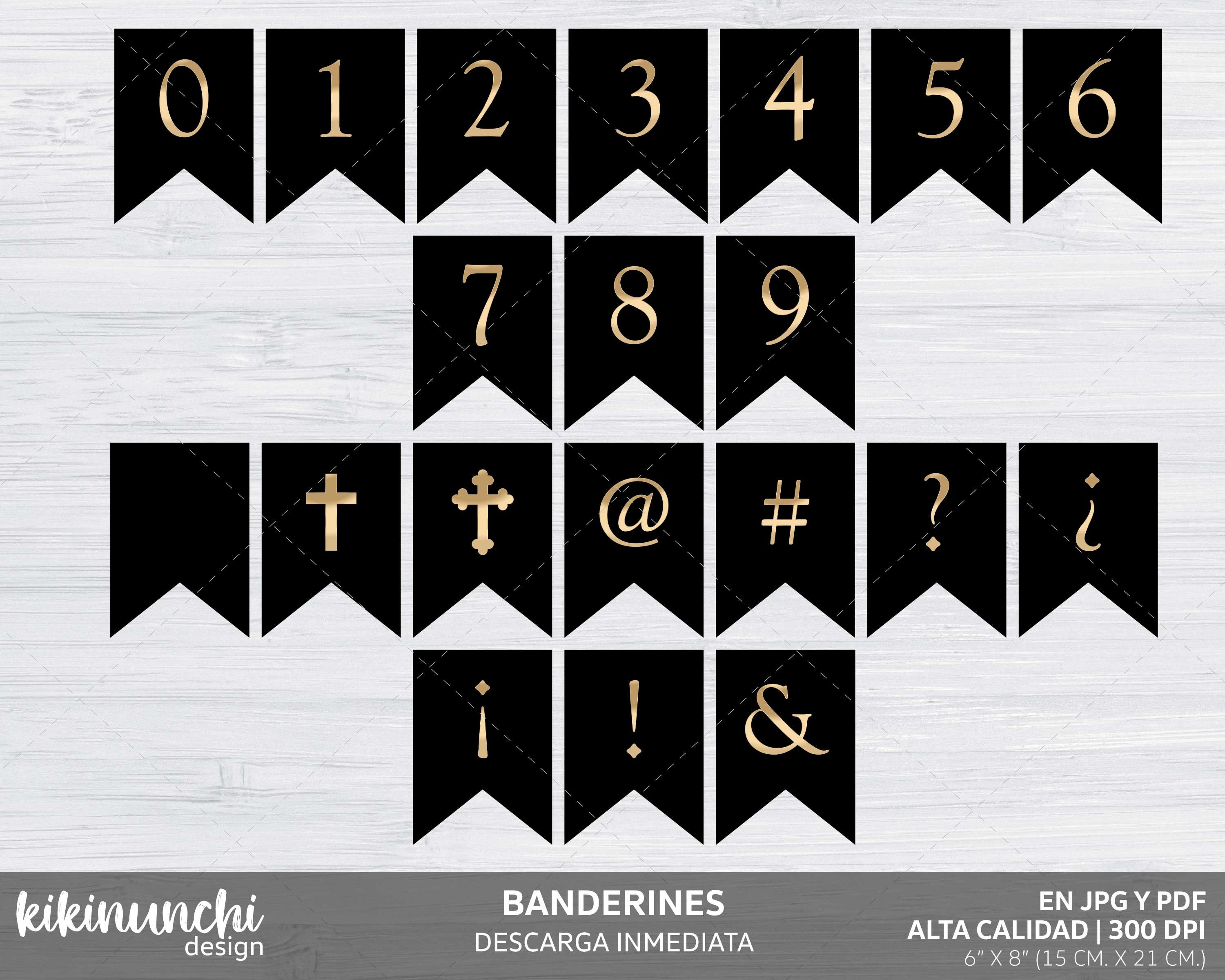 Banderines negros con letras efecto dorado para imprimir, Banderines ...