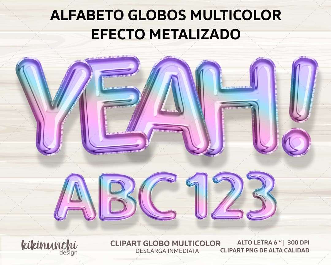 Rainbow Foil Balloon Alphabet Clip Art, Metallic Balloon Lettering ...