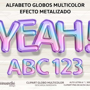 Rainbow Foil Balloon Alphabet Clip Art, Metallic Balloon Lettering ...