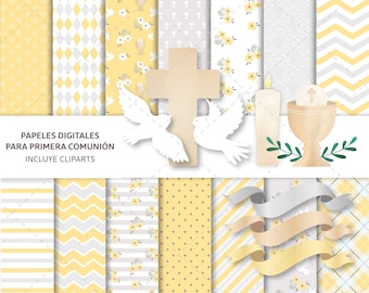 Gold Cross Digital Paper Pack Christening Wedding - Etsy