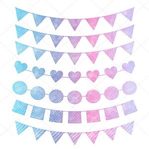 Watercolor Bunting Clipart, Watercolor Pennants, Watercolor Clipart ...