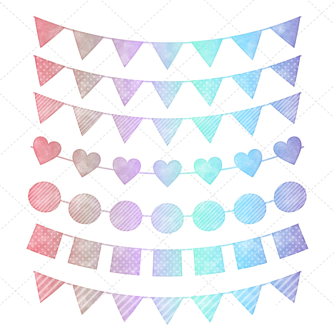 Watercolor Bunting Clipart Banderines de acuarela Guirnaldas - Etsy España