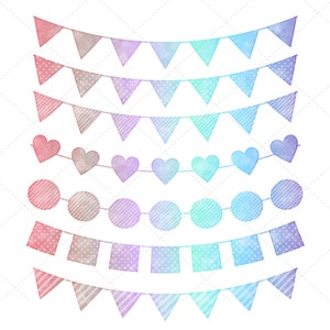 Watercolor Bunting Clipart, Watercolor Pennants, Watercolor Clipart ...