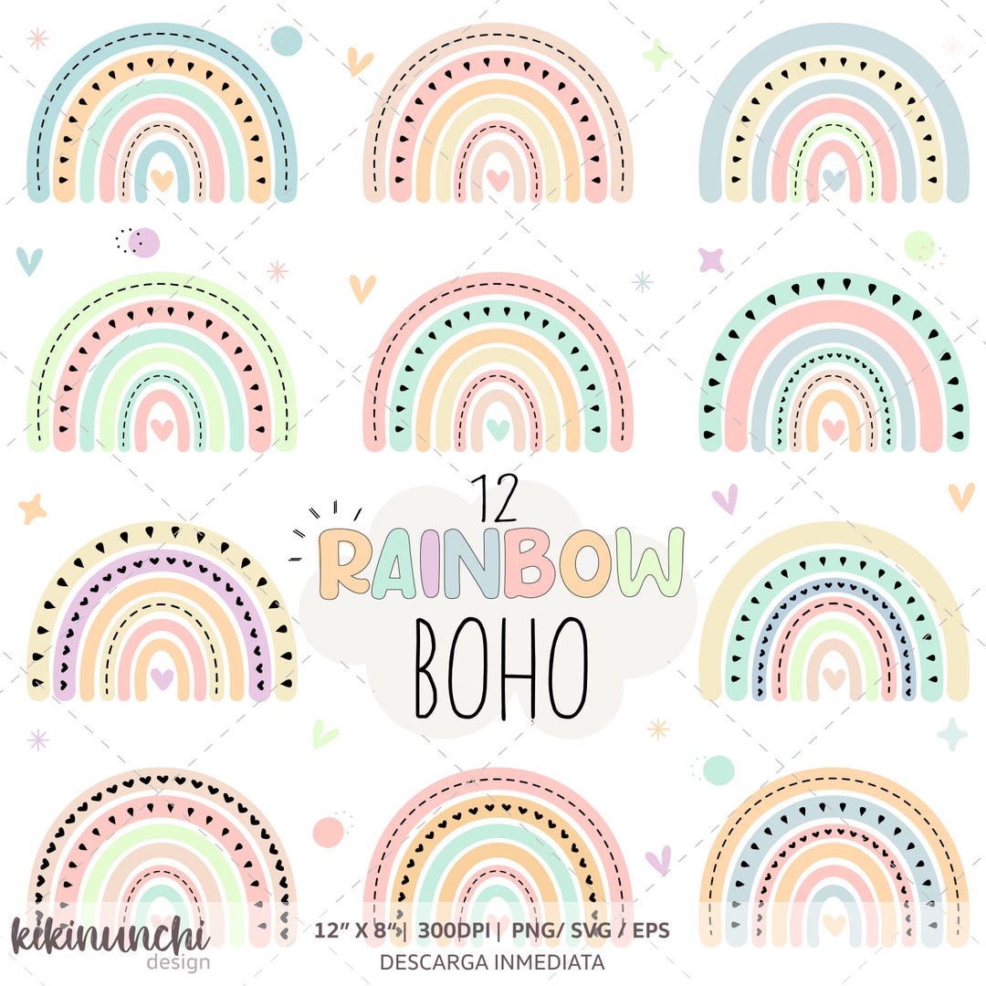 Boho Rainbows, Boho, Rainbows, Pastel Rainbows, Boho Rainbow Clipart ...