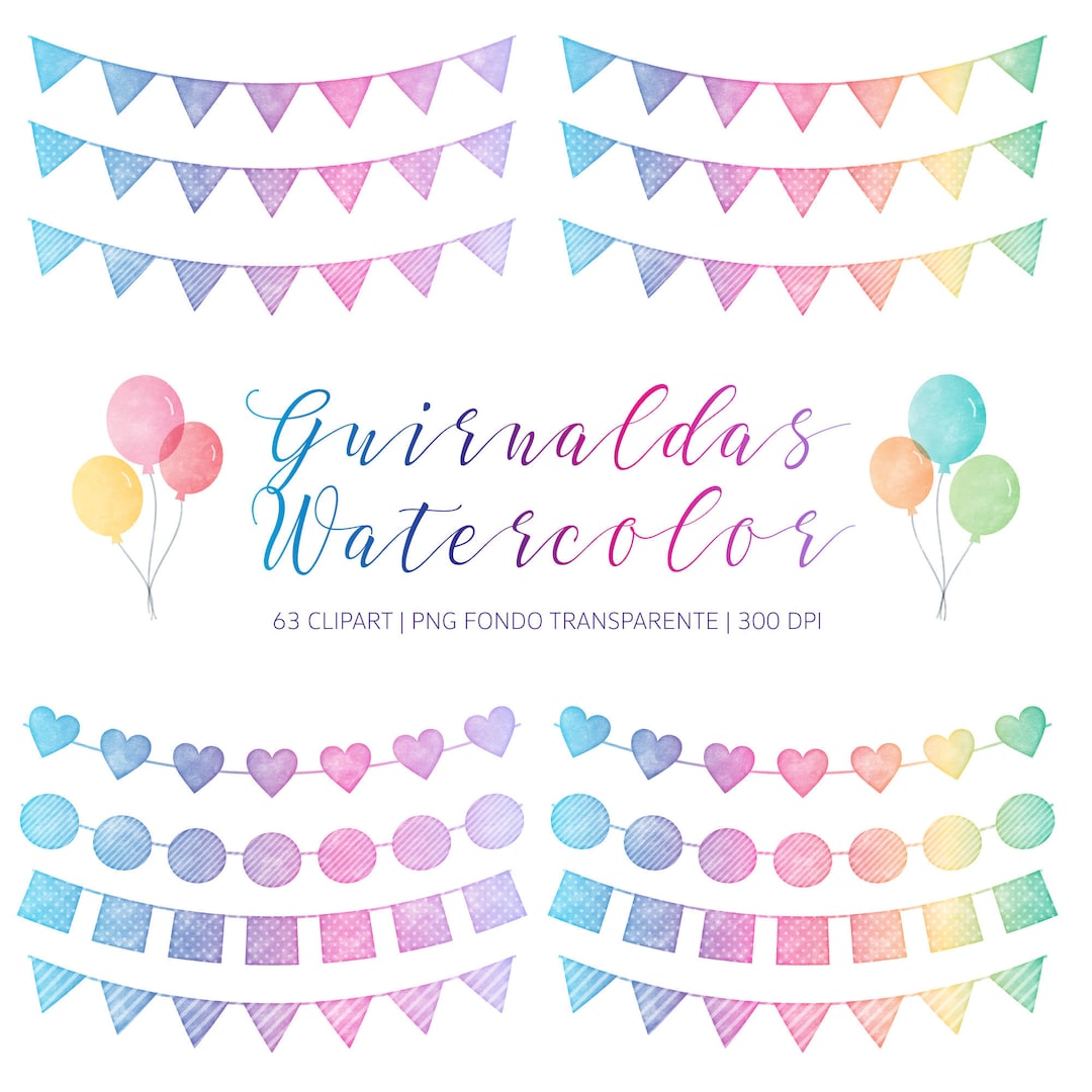 Watercolor Bunting Clipart, Watercolor Pennants, Watercolor Clipart ...