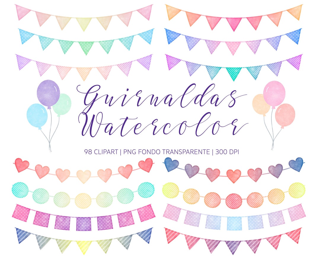 Watercolor Bunting Clipart, Watercolor Pennants, Watercolor Clipart ...