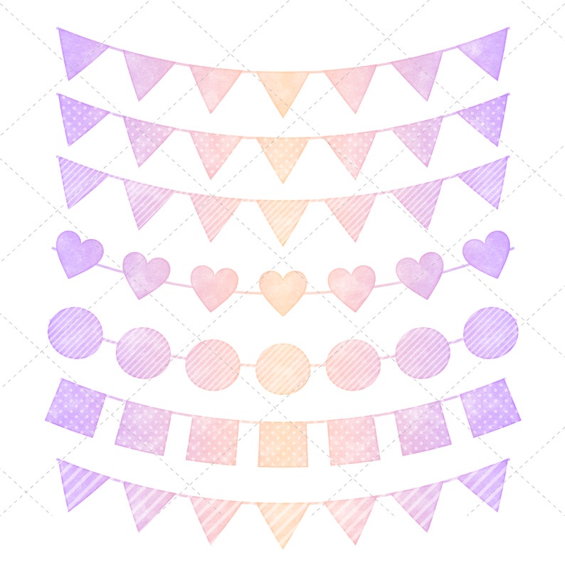 Watercolor Bunting Clipart, Watercolor Pennants, Watercolor Clipart ...