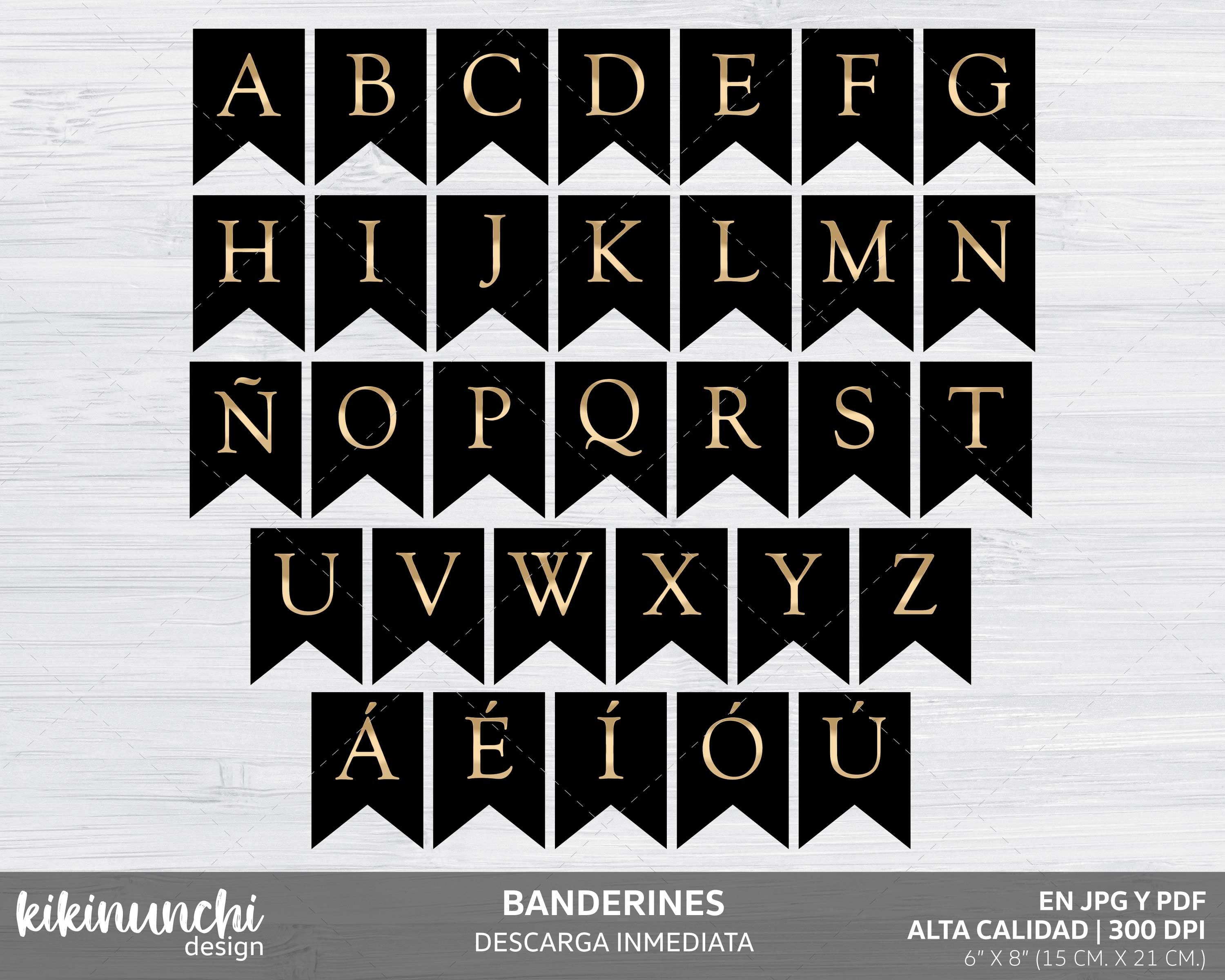 Banderines negros con letras efecto dorado para imprimir, Banderines ...