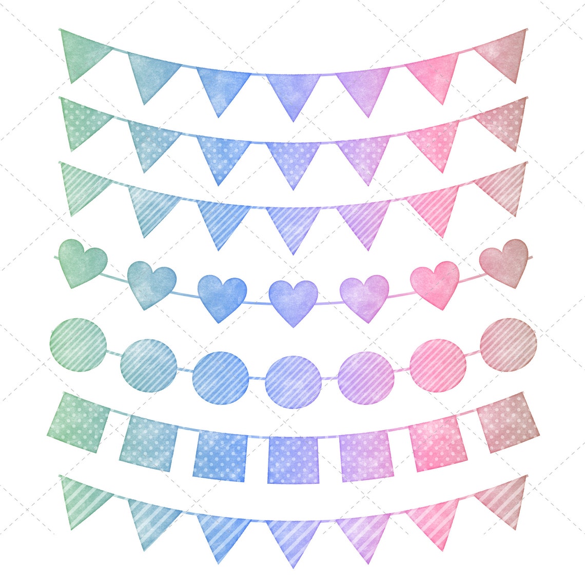 Watercolor Bunting Clipart Banderines de acuarela Guirnaldas - Etsy España