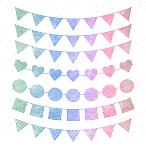 Watercolor Bunting Clipart, Watercolor Pennants, Watercolor Clipart ...