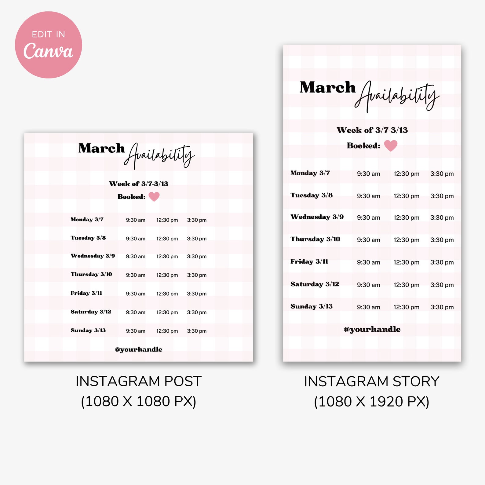 Weekly Appointment Availability Canva Template | Lash Tech, Business ...