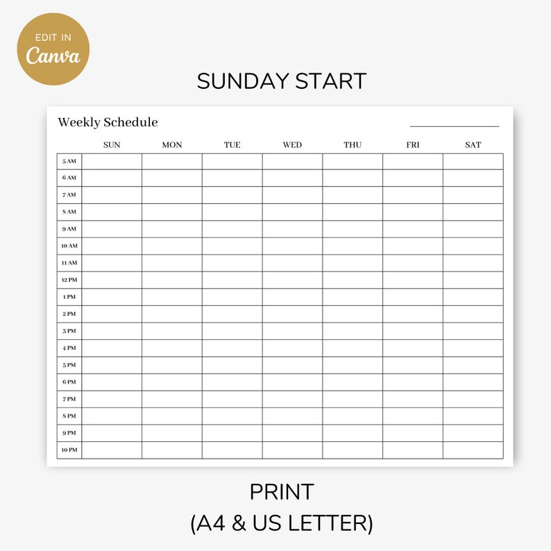 Hourly Weekly Schedule Canva Template Printable Organize - Etsy