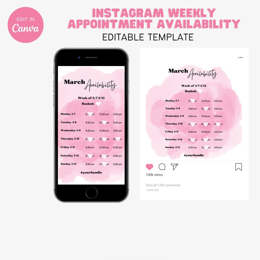 Weekly Appointment Availability Canva Template | Lash Tech, Business ...