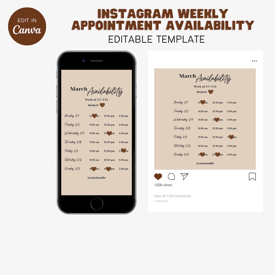 Weekly Appointment Availability Canva Template | Lash Tech, Business ...