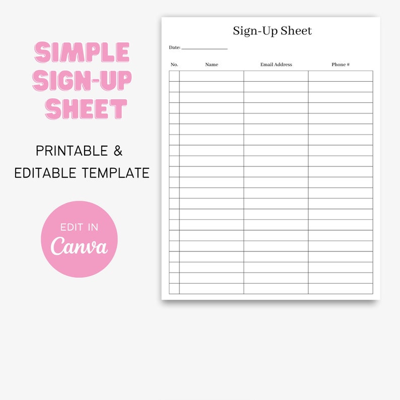 Simple Sign-up Sheet Template Printable Canva Organization - Etsy