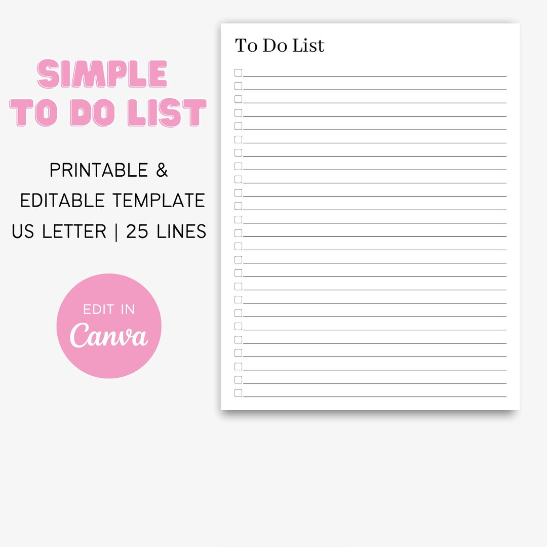Simple to Do List Template, Printable, Canva, Organization, Minimal ...