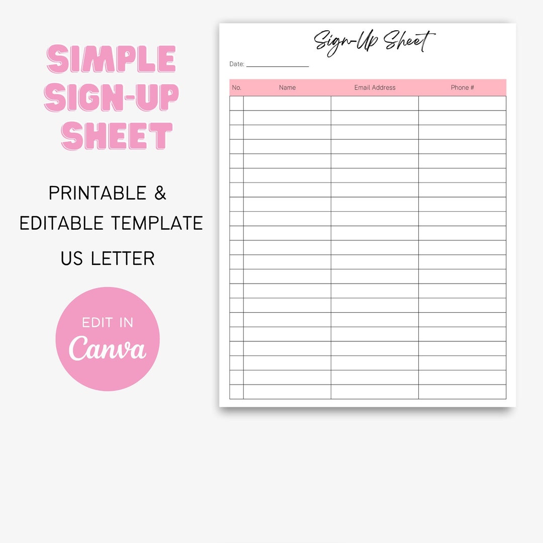 Sign-up Sheet Template, Printable, Canva, Organization, Business, Forms ...