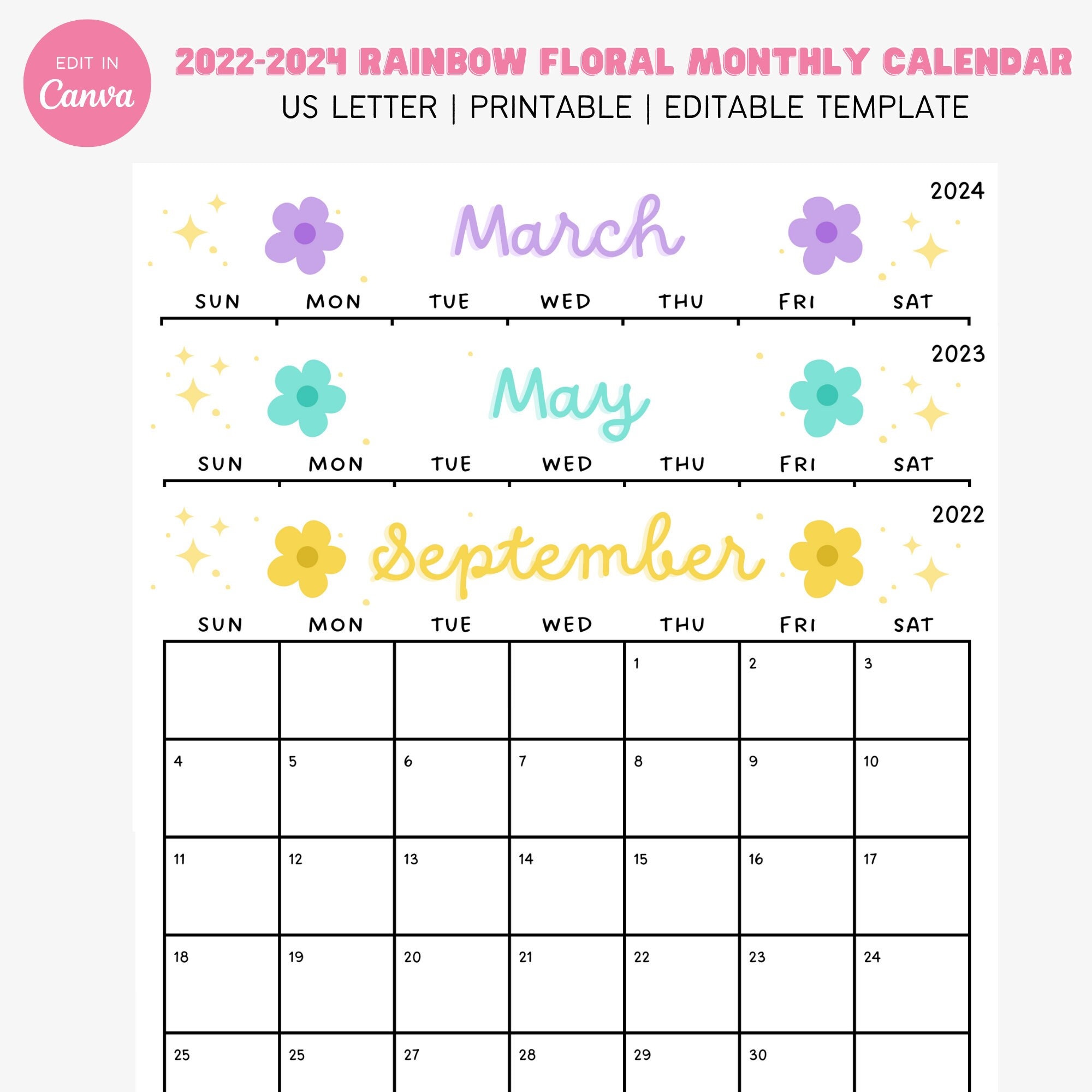Cute Monthly Calendar 2022 Template