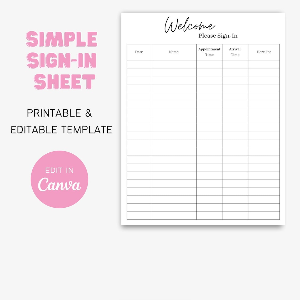 Simple Sign-in Sheet Template Printable Canva Salon - Etsy