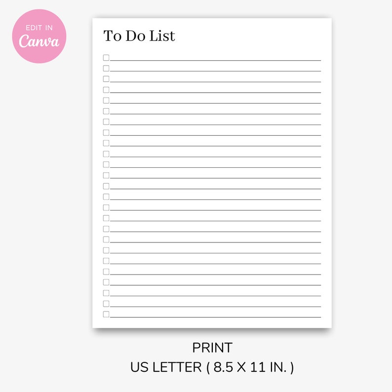 Simple to Do List Template Printable Canva Organization - Etsy