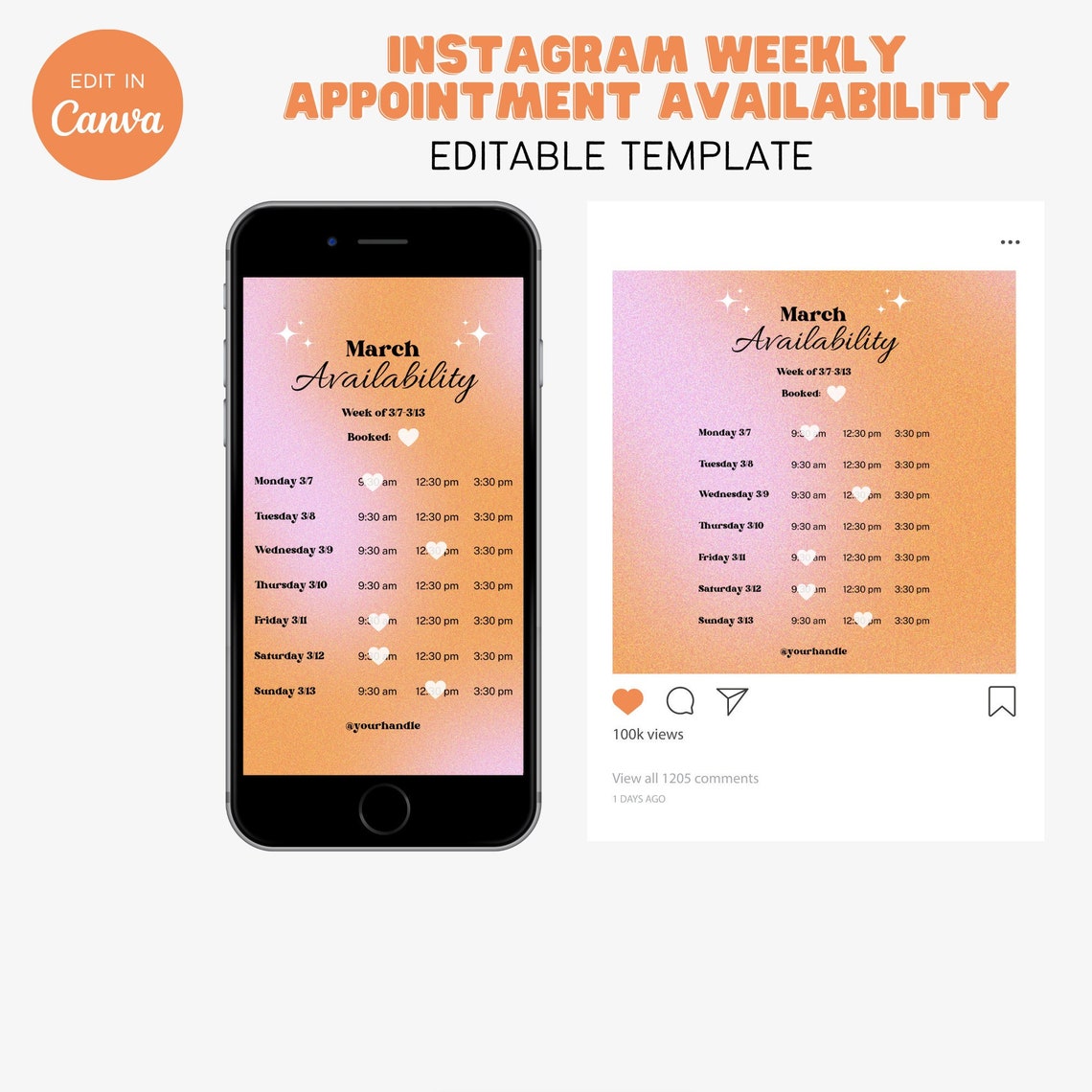 Weekly Appointment Availability Canva Template | Lash Tech, Business ...