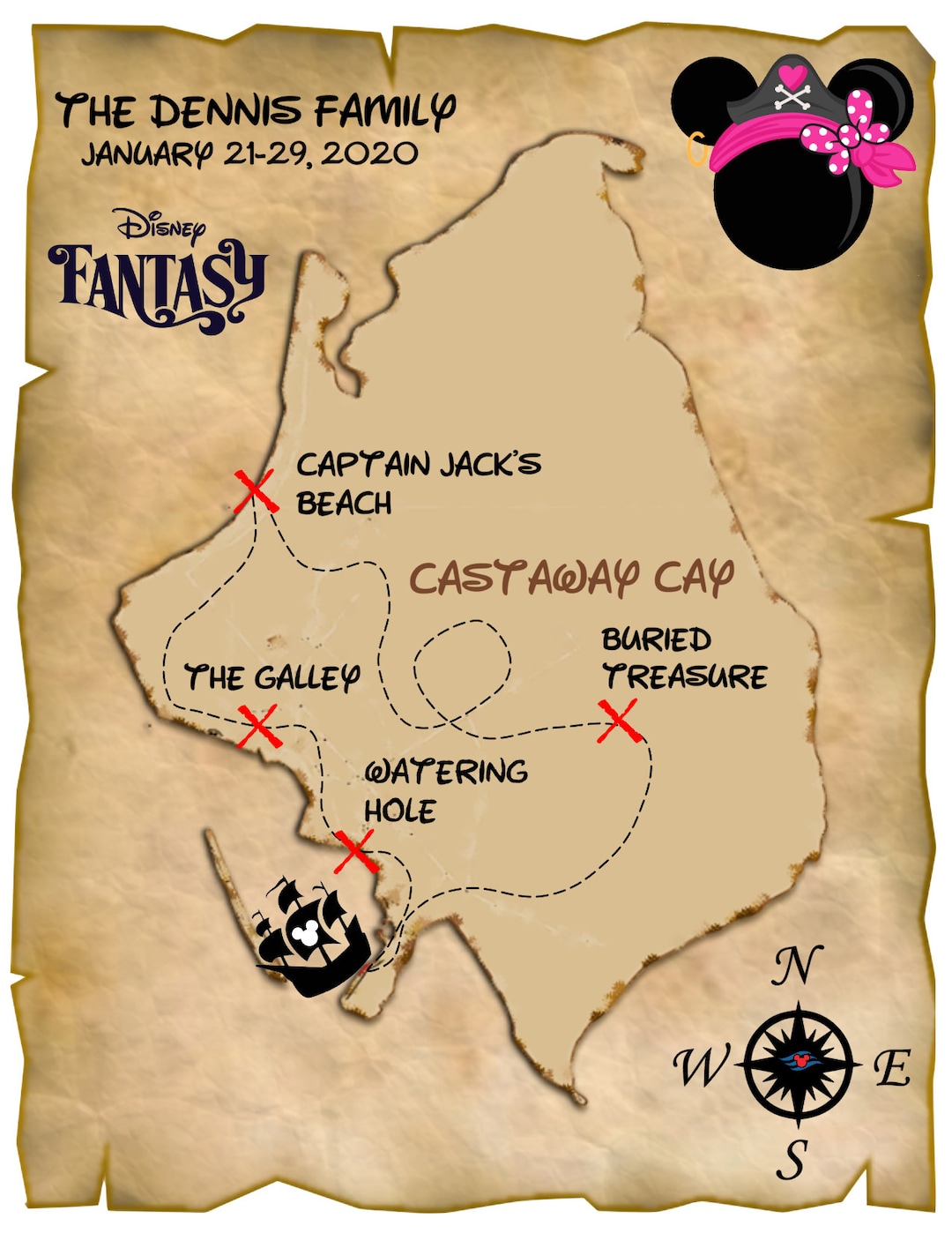PIRATE MAP for Disney Cruise of Castaway Cay Personalized and ...