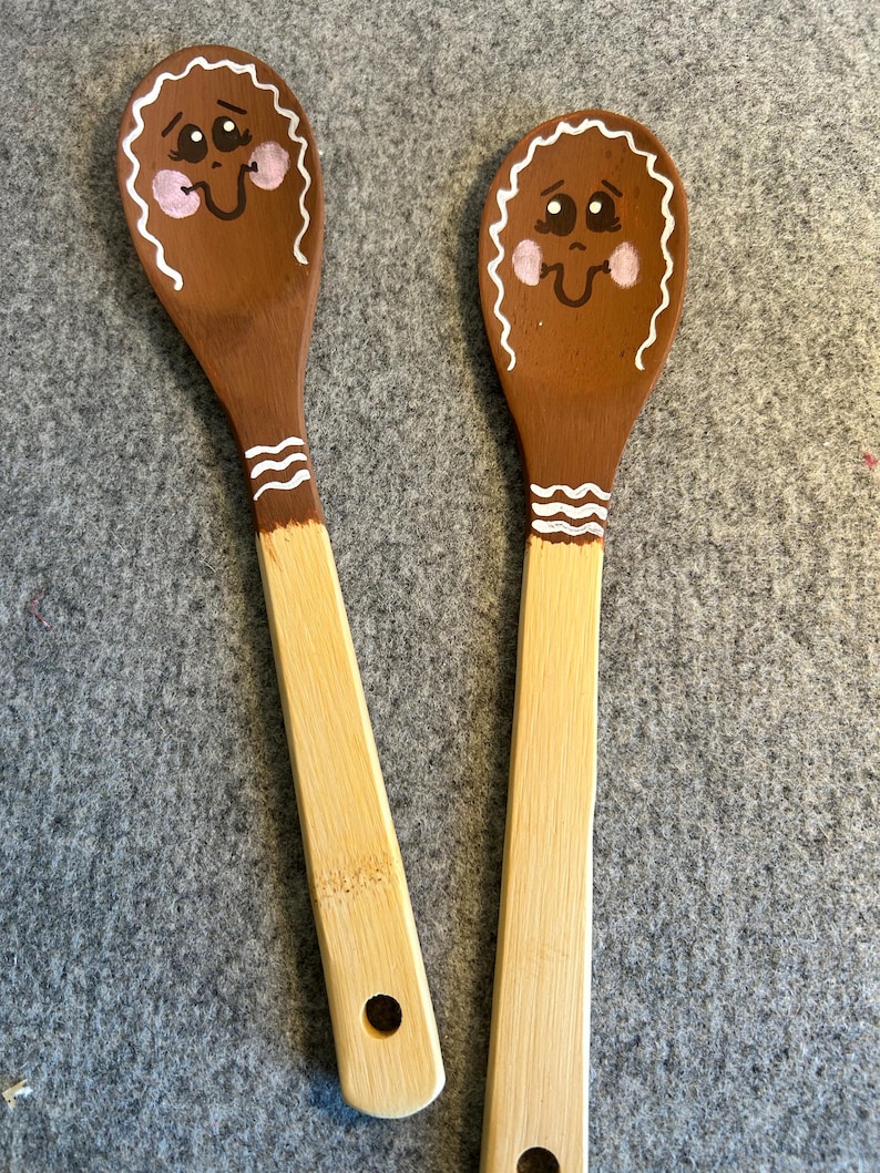 Gingerbread Character Wooden Spoons. Hand Painted With Adorable Smiling ...