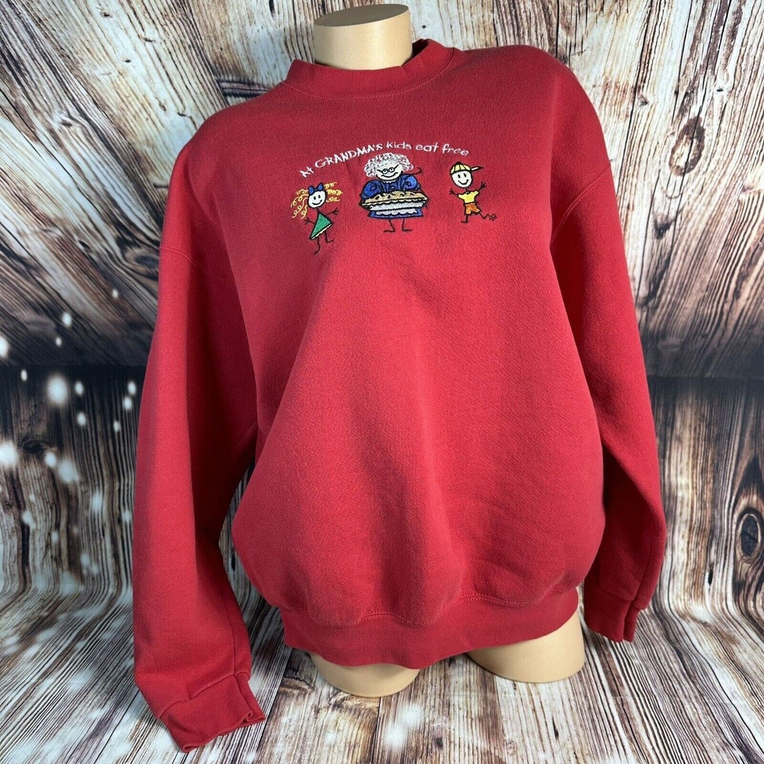 Vintage 90s Size X Large Embroidered Grandma Red Crewneck Sweatshirt ...