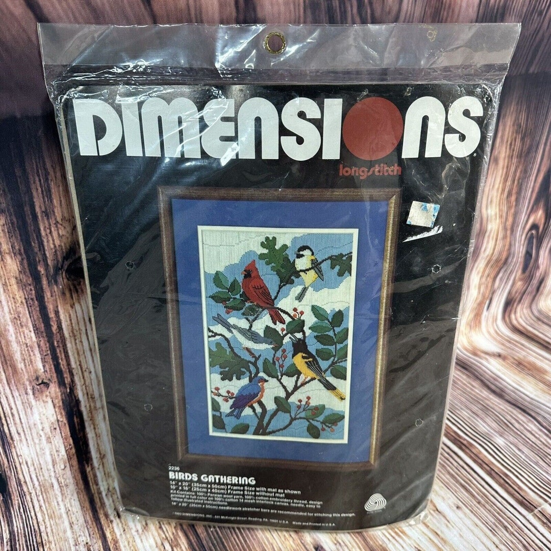 Vintage Dimensions Wool Long Stitch BIRDS GATHERING Kit 1983 USA Made ...