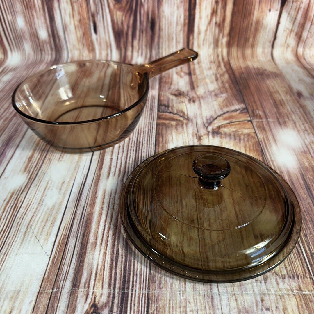 Vision Corning Ware Glass .5 L Sauce Pan Pot Cookware Amber Pyrex Lid ...