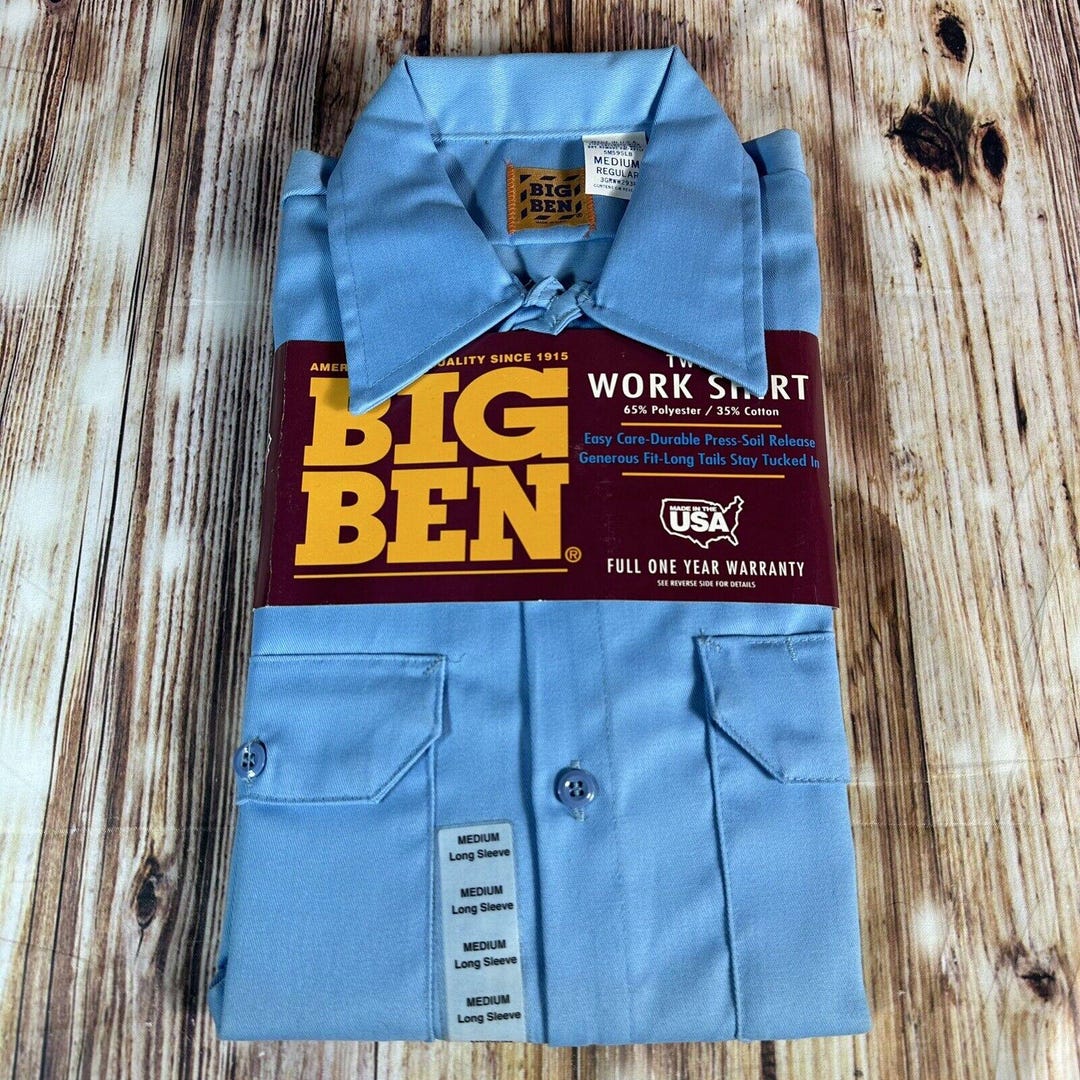 New Vintage BIG BEN Mens Size Medium Button up Light Blue Twill Work ...