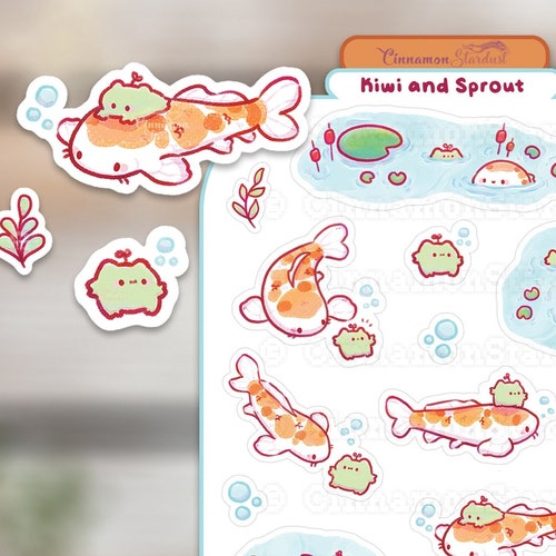 Kiwi and Sprout Jar Sticker Sheet Cute Frog Sticker Sheet - Etsy