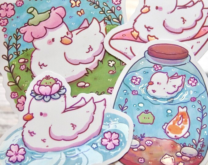 4 Cute Duck, Froggy, and Koi Fish Stickers Kawaii Duck Stickers Duckie ...