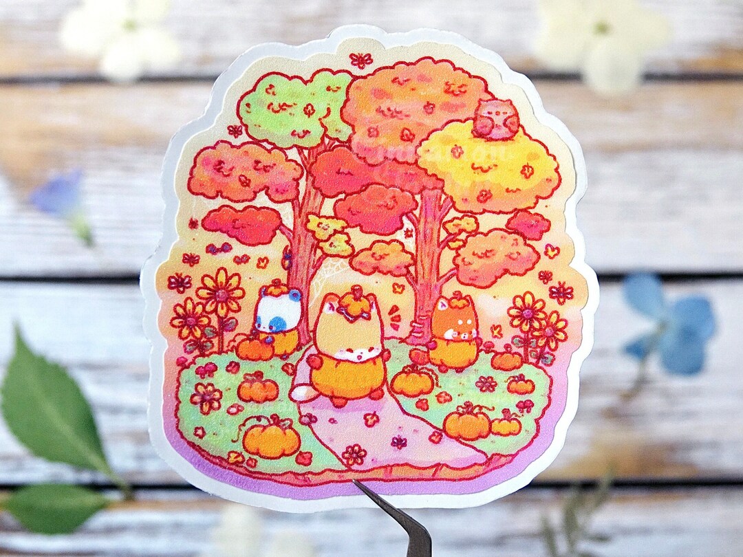 Glitter Textured Sticker Cute Fall Sticker Cute Panda Stickers Pumpkin ...