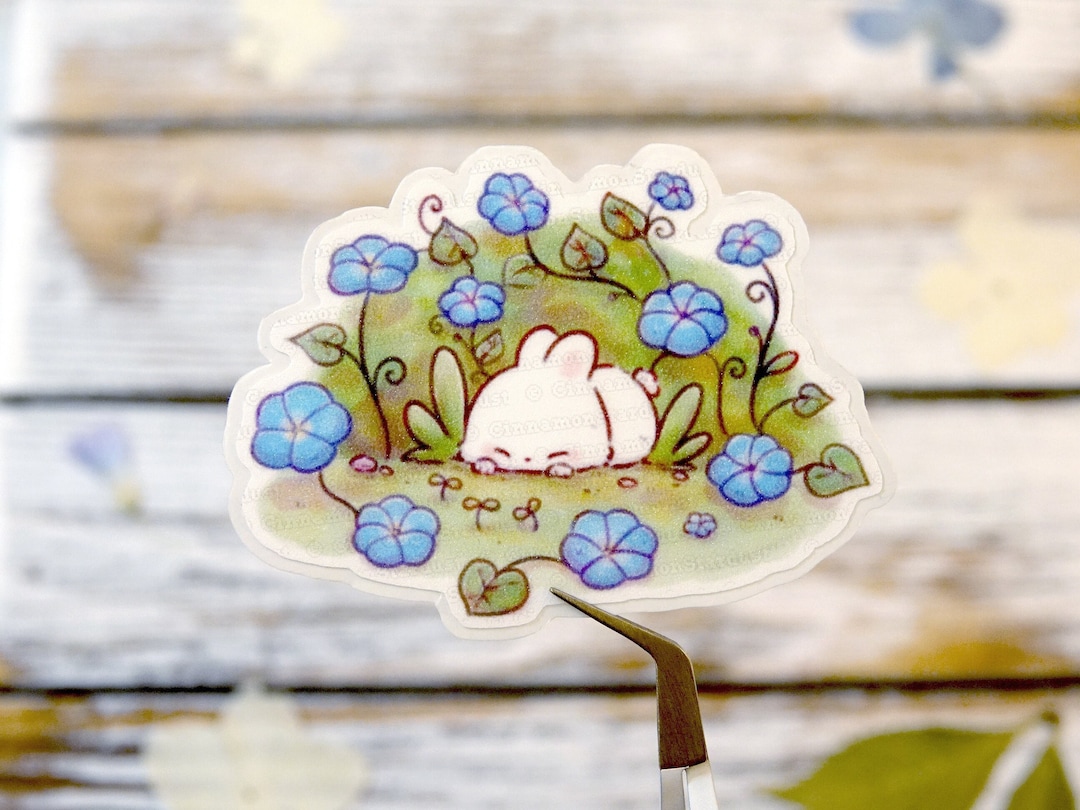 Glitter Textured Sticker Bunny in Morning Glories Rabbit Sticker Cute ...