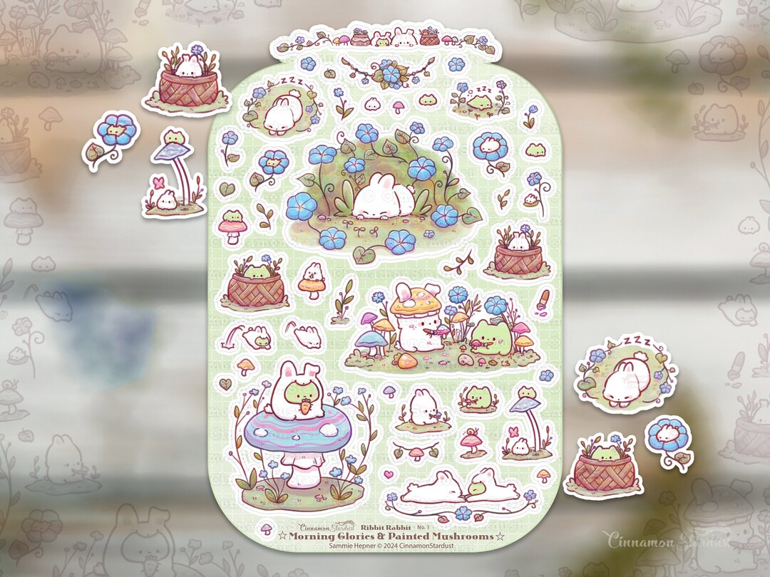 Ribbit Rabbit Morning Glories & Painted Mushrooms No. 1 - Etsy