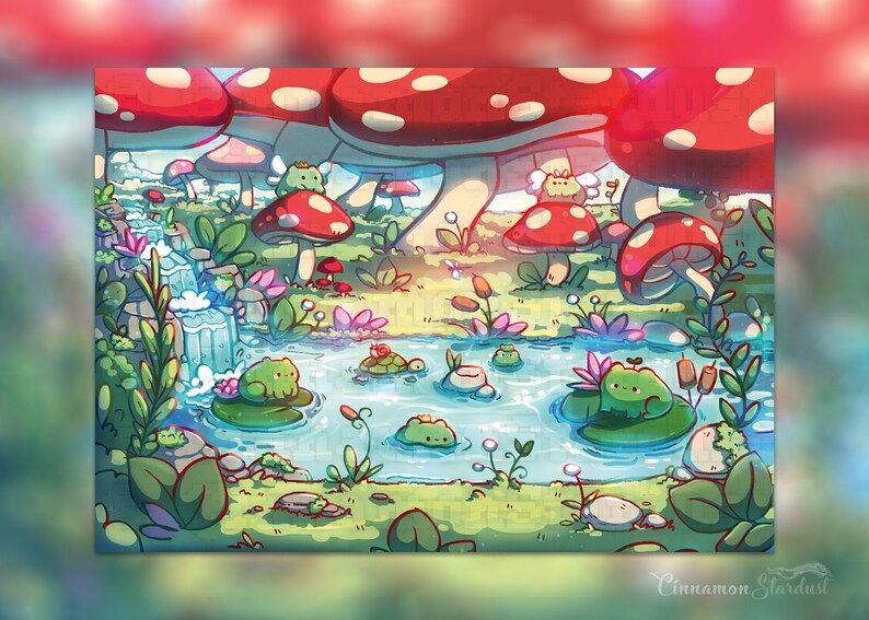 The Froggy Pond Print Kawaii Art Print Kawaii Illustration - Etsy