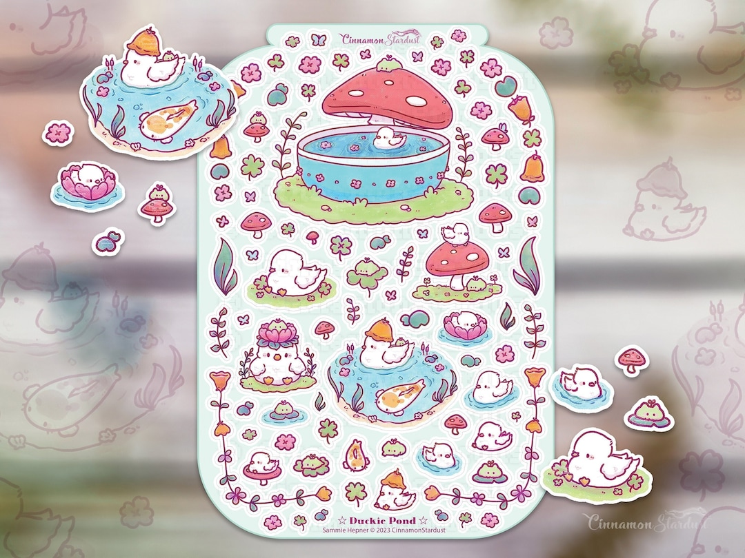 Glitter Textured Cute Duck and Nature Sticker Sheet Cute Duck Stickers ...