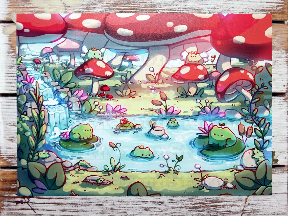 The Froggy Pond Print Kawaii Art Print Kawaii Illustration - Etsy